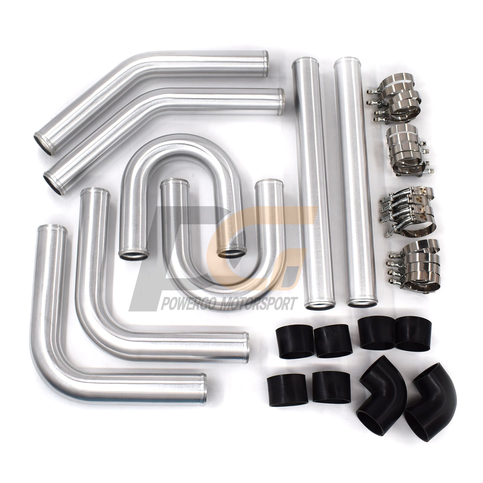 Universal Aluminum 2.5 in. Intercooler Pipes Kit with Black Hose ...